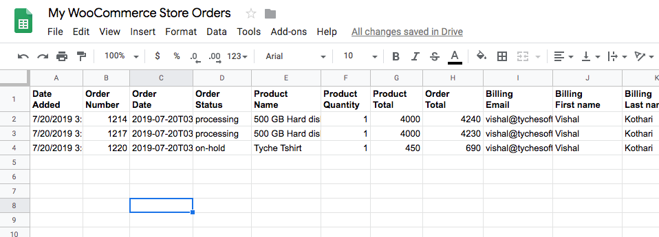 How to Export WooCommerce Orders to Google Sheets in realtime - Tyche Softwares